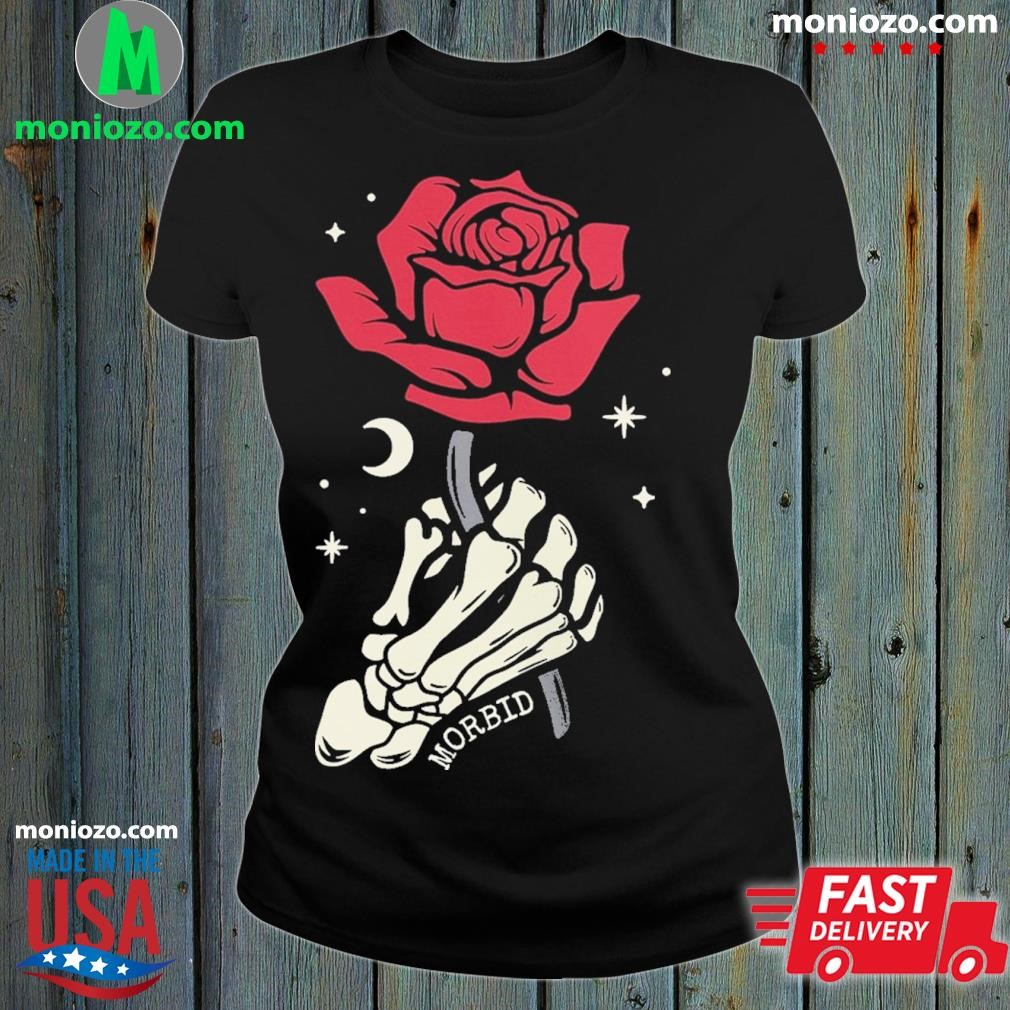Official Morbid podcast merch morbid skeleton rose t-shirt